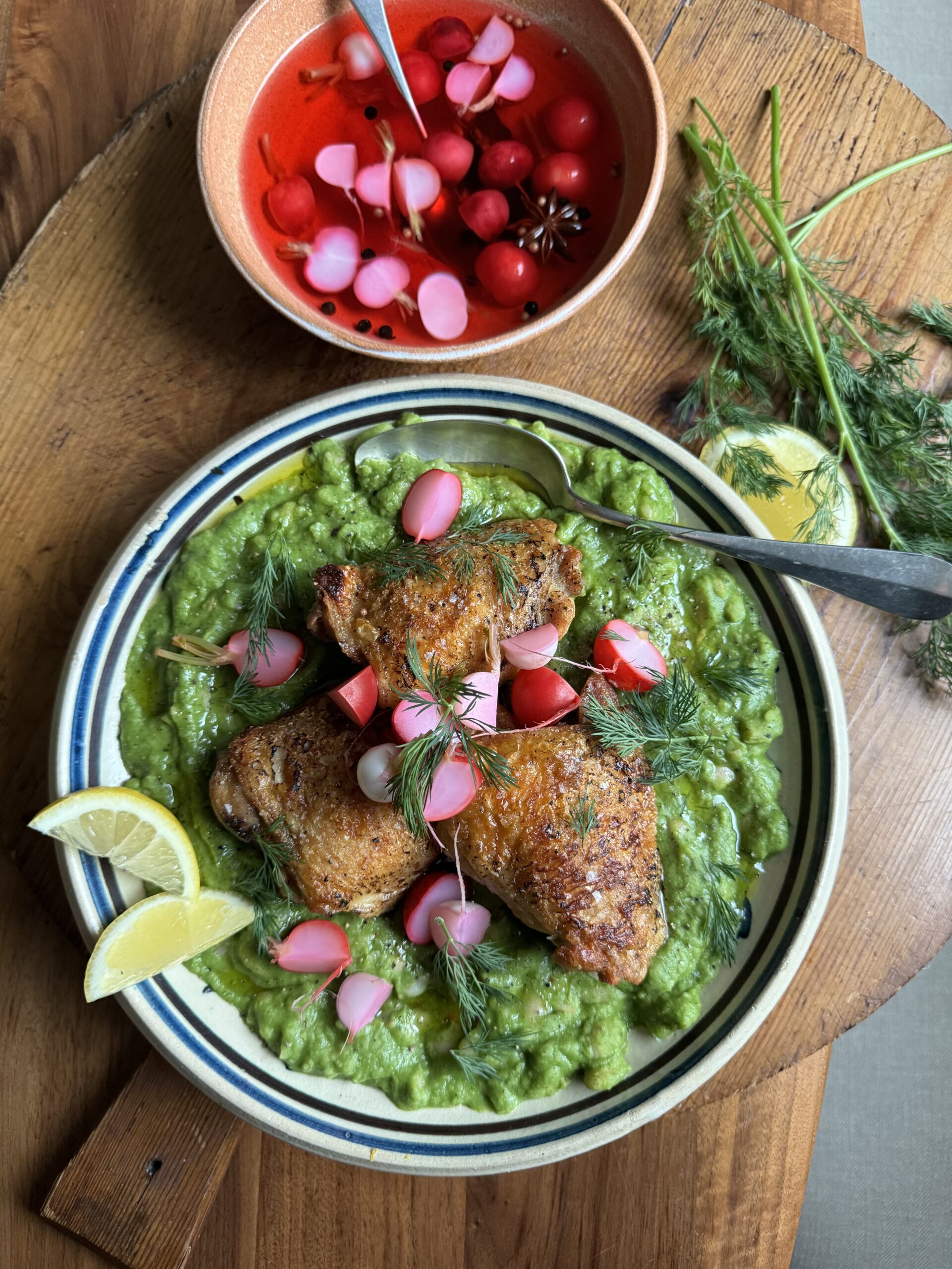 Crispy Roast Chicken with Watercress Beans and Pickled Radish - Maldon Salt