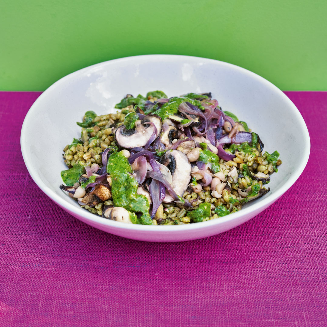 Miso Barley Mushrooms with Coriander Pesto - Maldon Salt